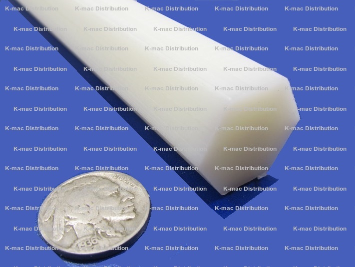 Nylon Hex Rods, 3/16 to 2.0 inch hex, Natural